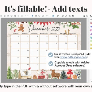 Fillable December 2024 Calendar, Cute Festive Snowy Winter Christmas ...