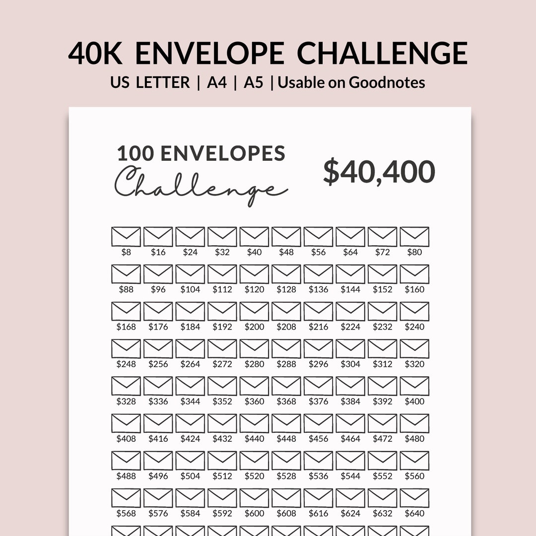 40K Saving Challenge L 100 Envelope Challenge For 40000 Savings