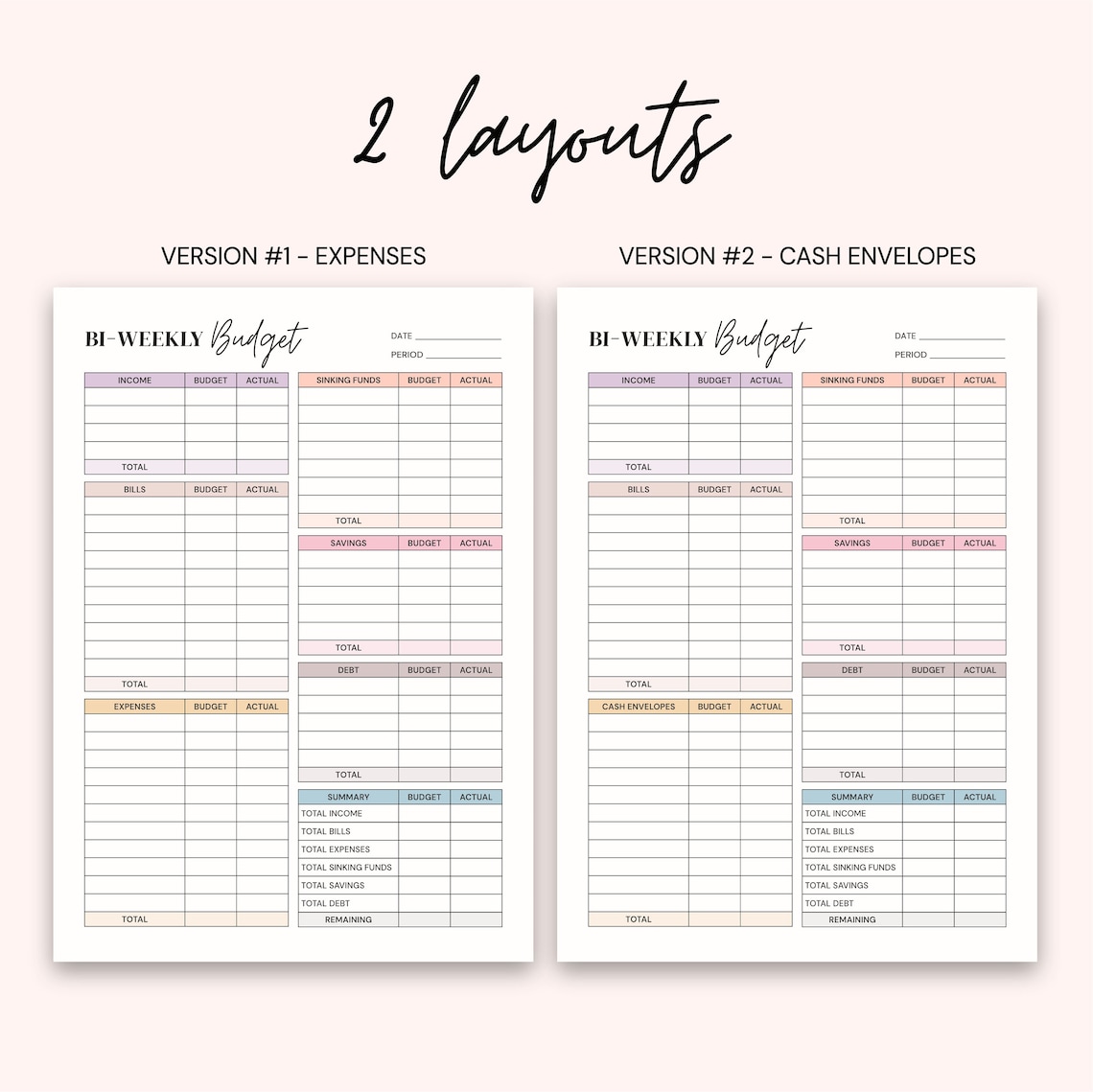 Bi-weekly Budget Planner Printable Biweekly Paycheck Budget - Etsy