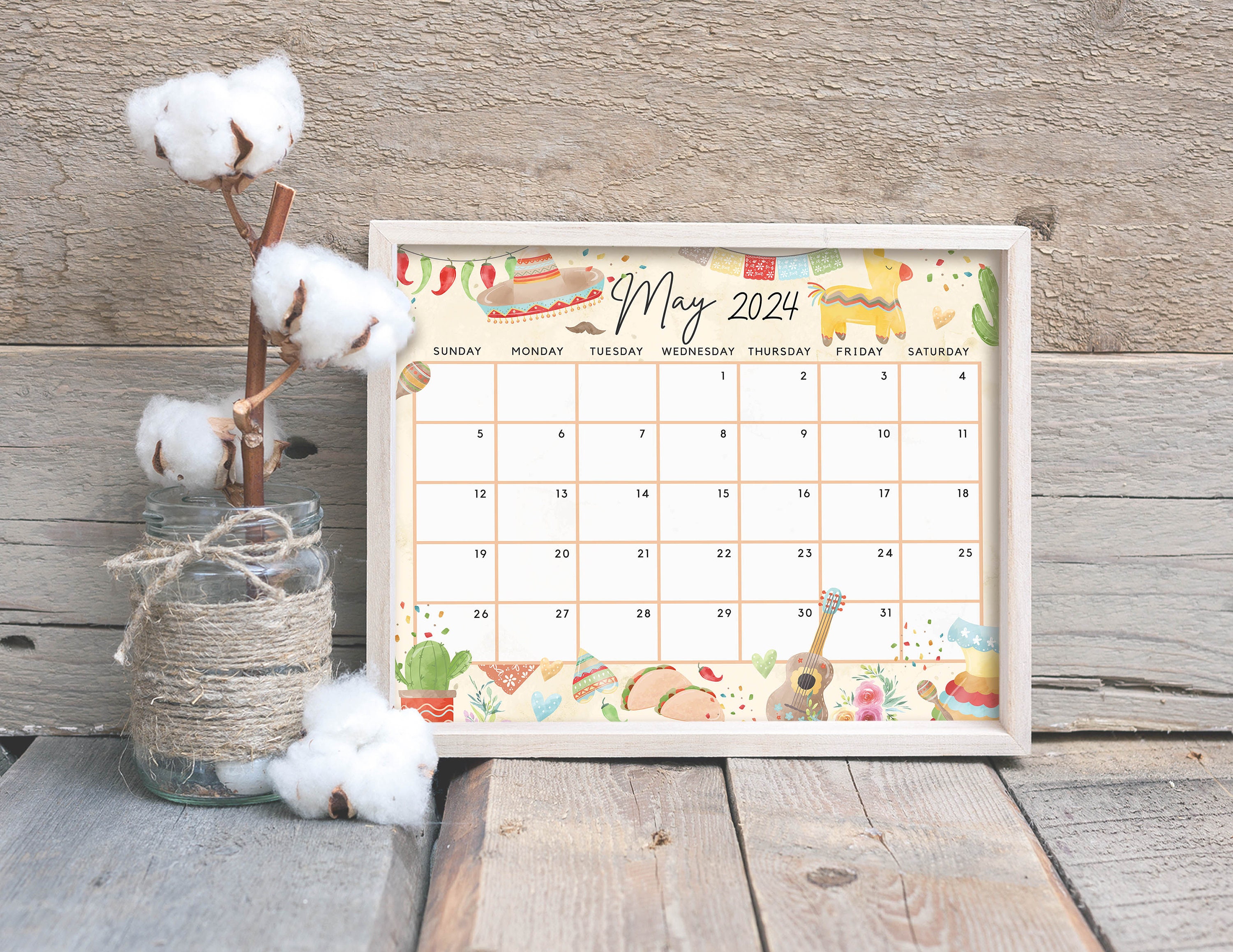 May 2024 Calendar, Cute & Fun Cinco De Mayo Theme Printable Editable ...
