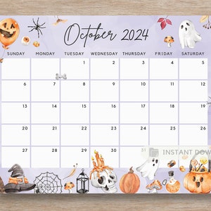Fillable October 2024 Calendar, Halloween Fun Spooky Party Night ...