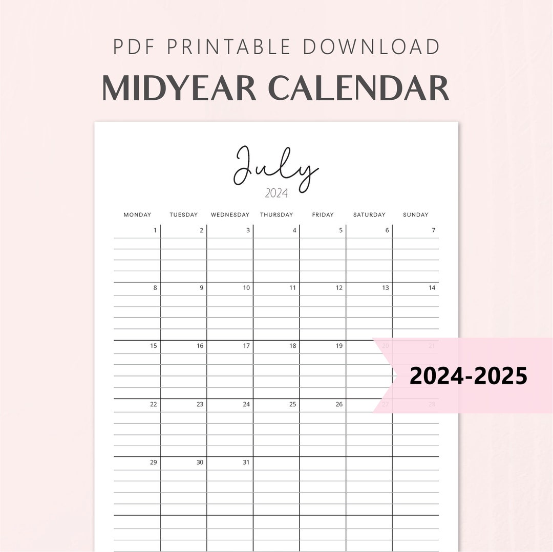 2024 2025 Midyear Lined Calendars PORTRAIT Monthly Academic Planner 8 ...