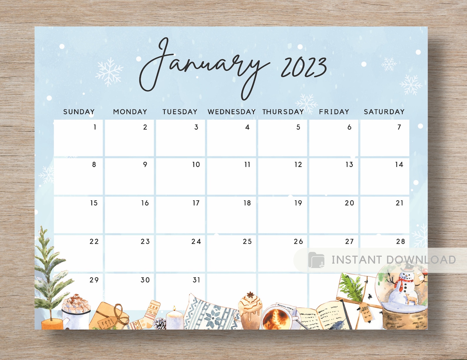 Editable January 2023 Calendar Happy Cozy Winter New Year - Etsy