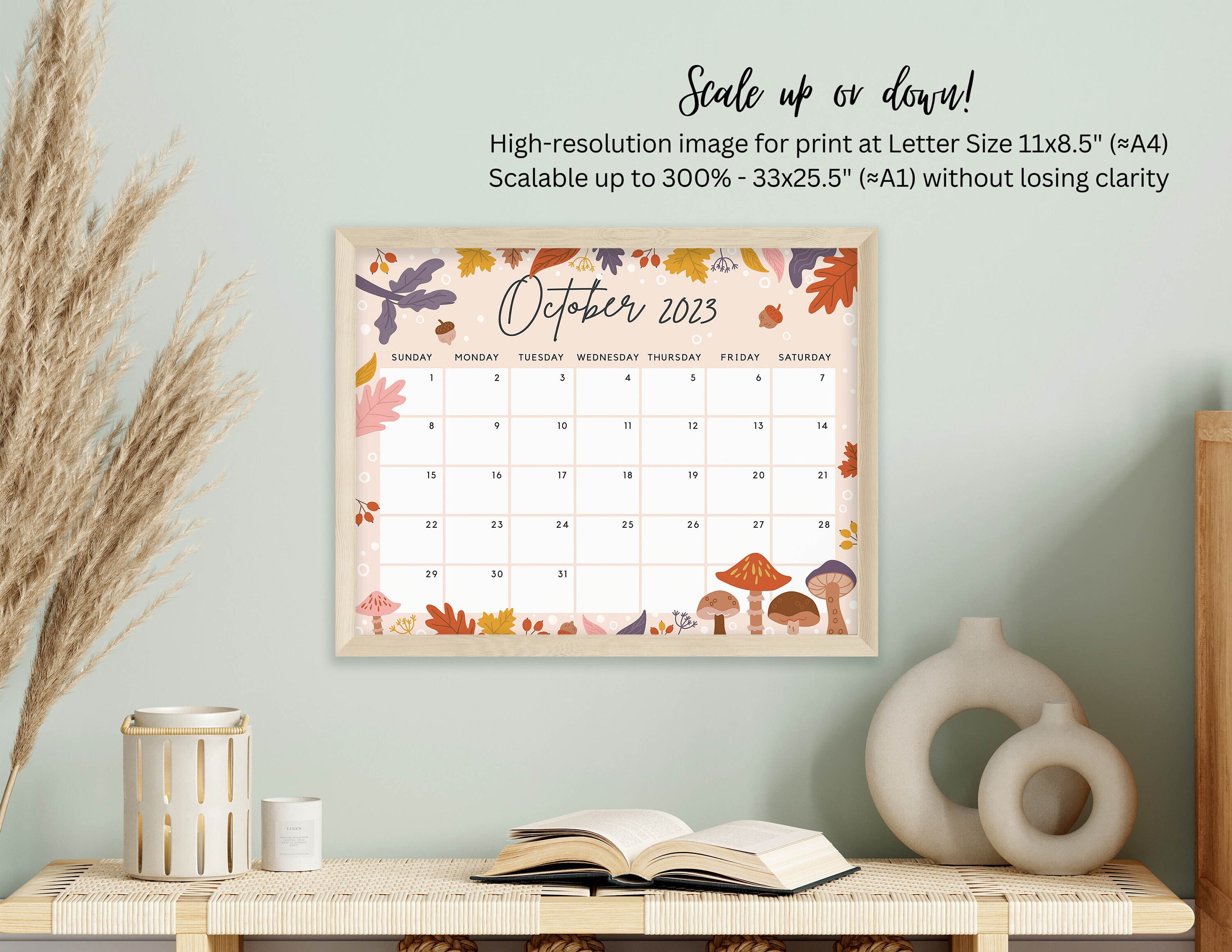 October 2023 Calendar Beautiful Fall Autumn Flowers & - Etsy