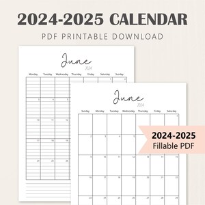 2024 2025 Midyear Calendars PORTRAIT Lined & Blank Monthly Academic ...