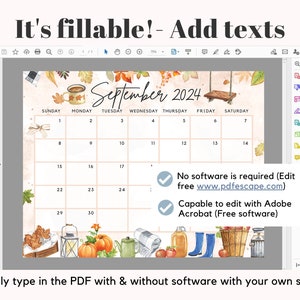 Fillable September 2024 Calendar, Beautiful Fall Vibes, Printable ...