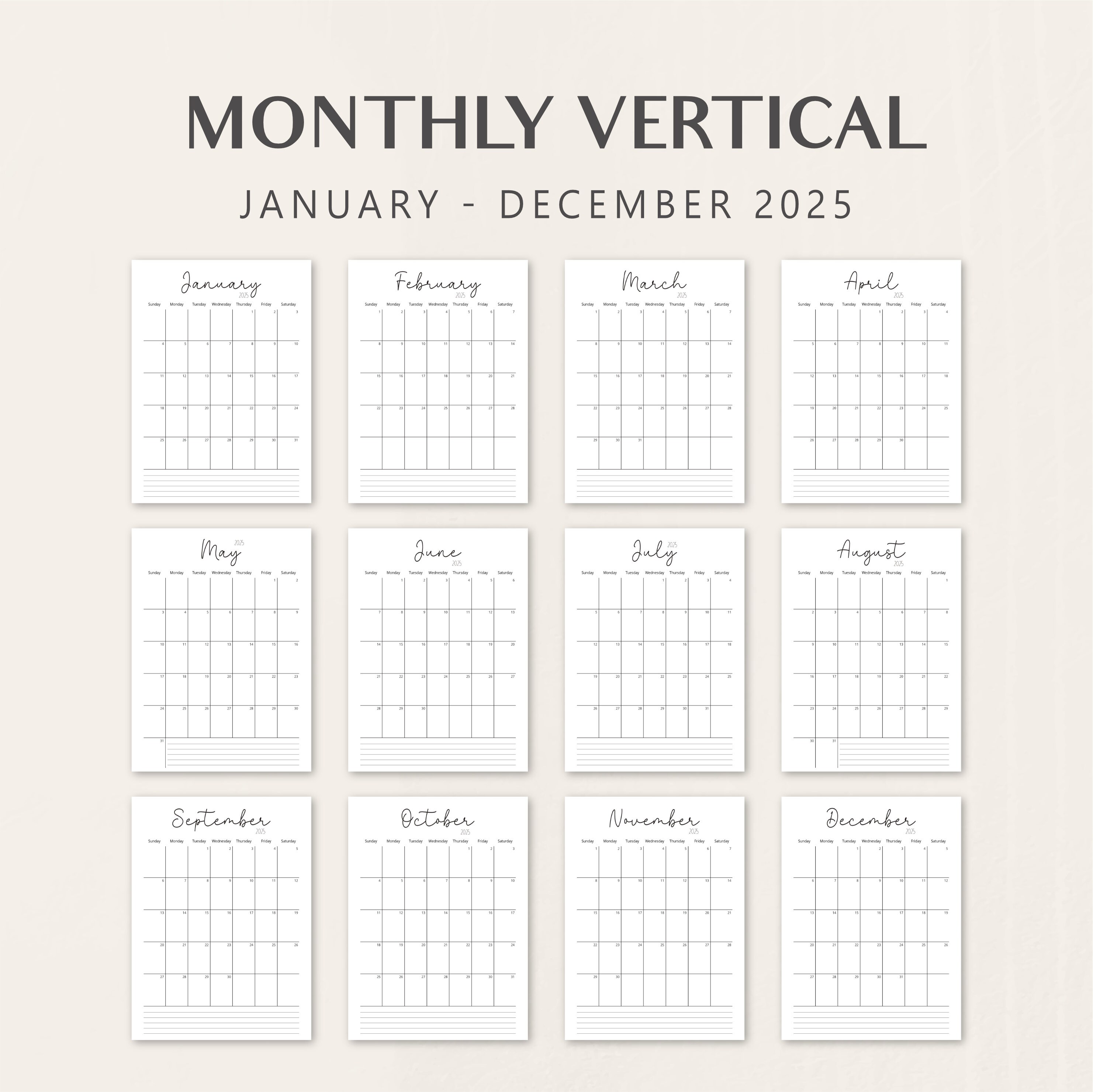 2025 Calendars PORTRAIT Blank Monthly Planner| Fillable | 8.5x11 ...