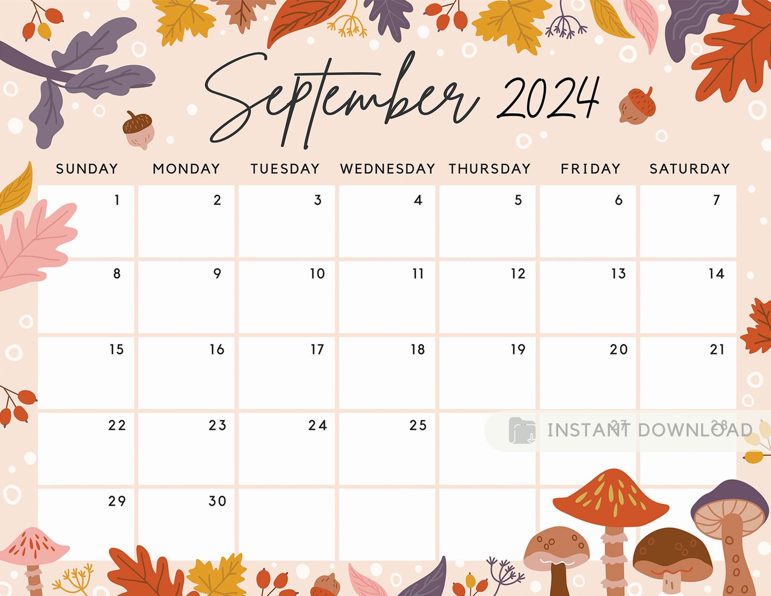 September 2024 Calendar, Beautiful Fall, Autumn Flowers & Leaves ...