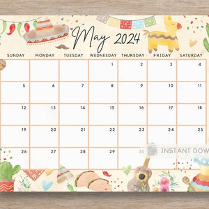 May 2024 Calendar, Cute & Fun Cinco De Mayo Theme Printable Editable ...