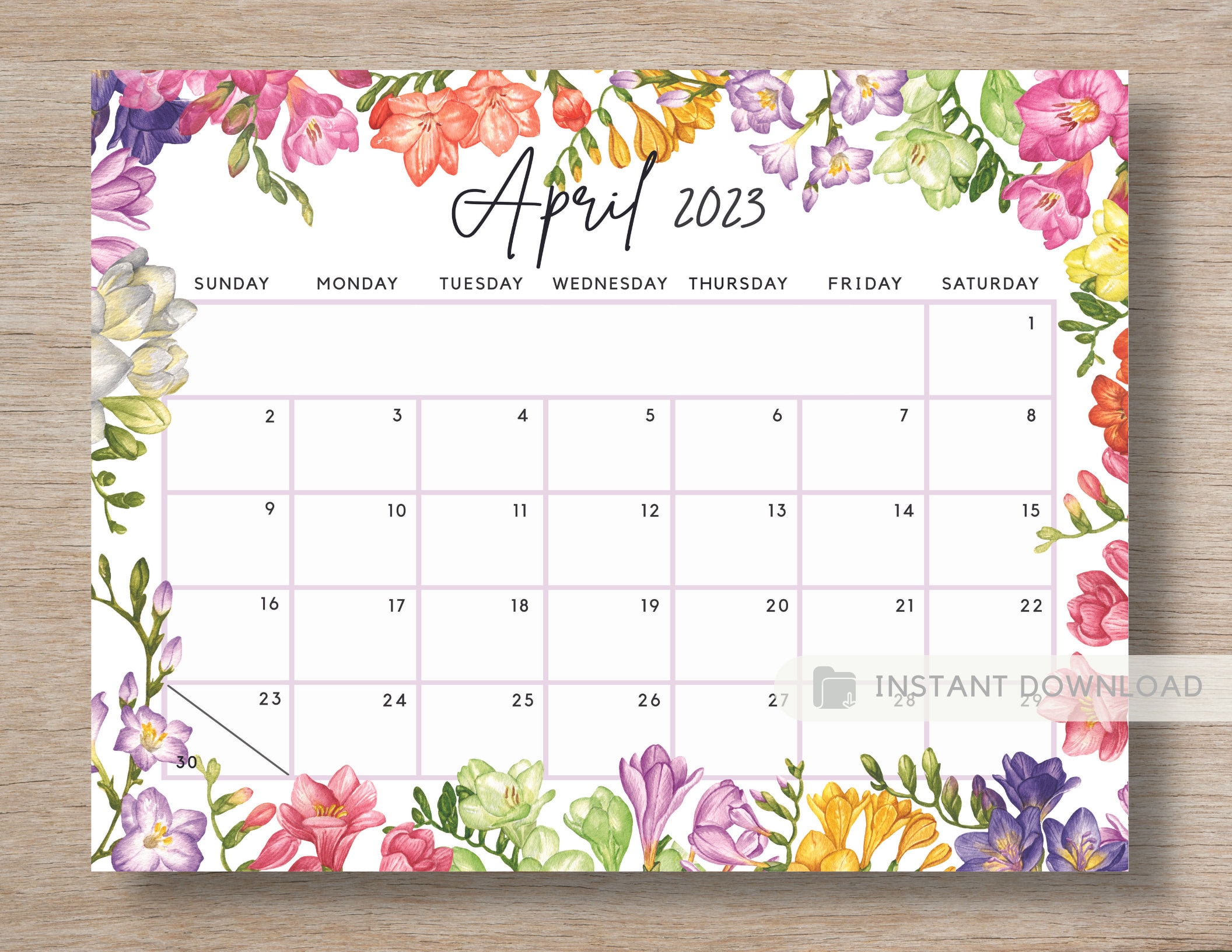 Fillable April 2023 Calendar Beautiful Watercolor Flowers - Etsy