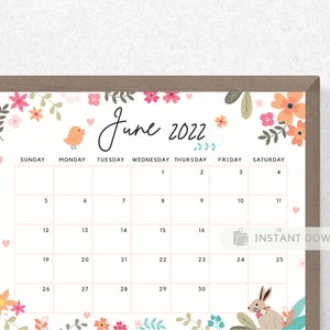 June 2022 Calendar Printable Calendar Planner Cute Spring & - Etsy