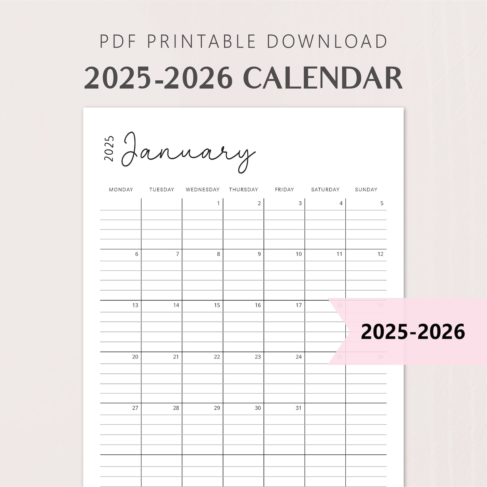 2025 - 2026 PORTRAIT Lined Calendars Monthly Academic Midyear Planner ...