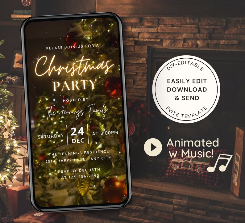 Christmas Party Invitation Animated Holiday Party Invite - Etsy UK