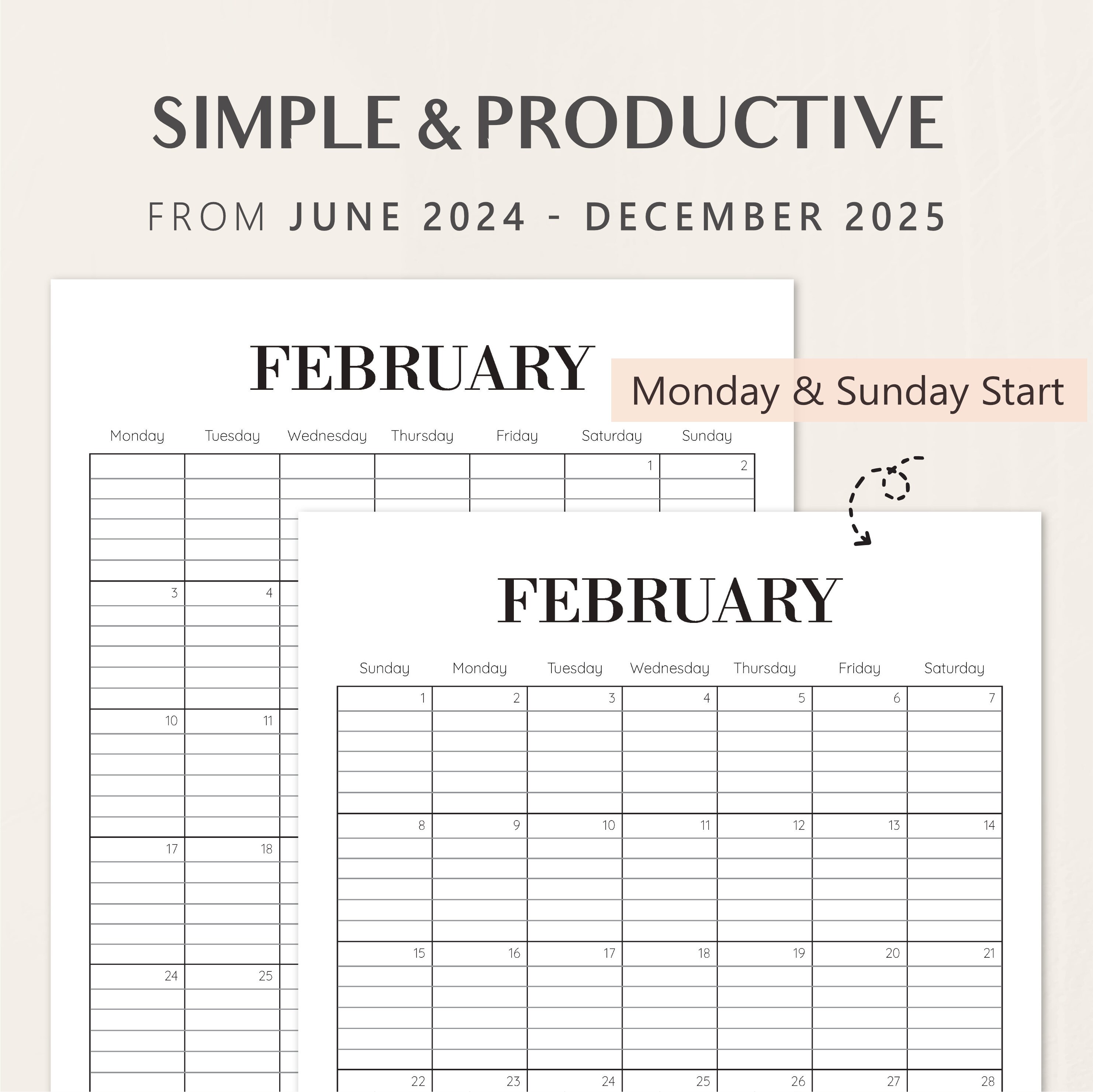 2024 2025 Midyear Lined Calendars PORTRAIT Monthly Academic Planner 8 ...