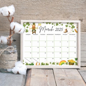 Editable March 2025 Calendar for the Lucky Month With Clovers Cute ...