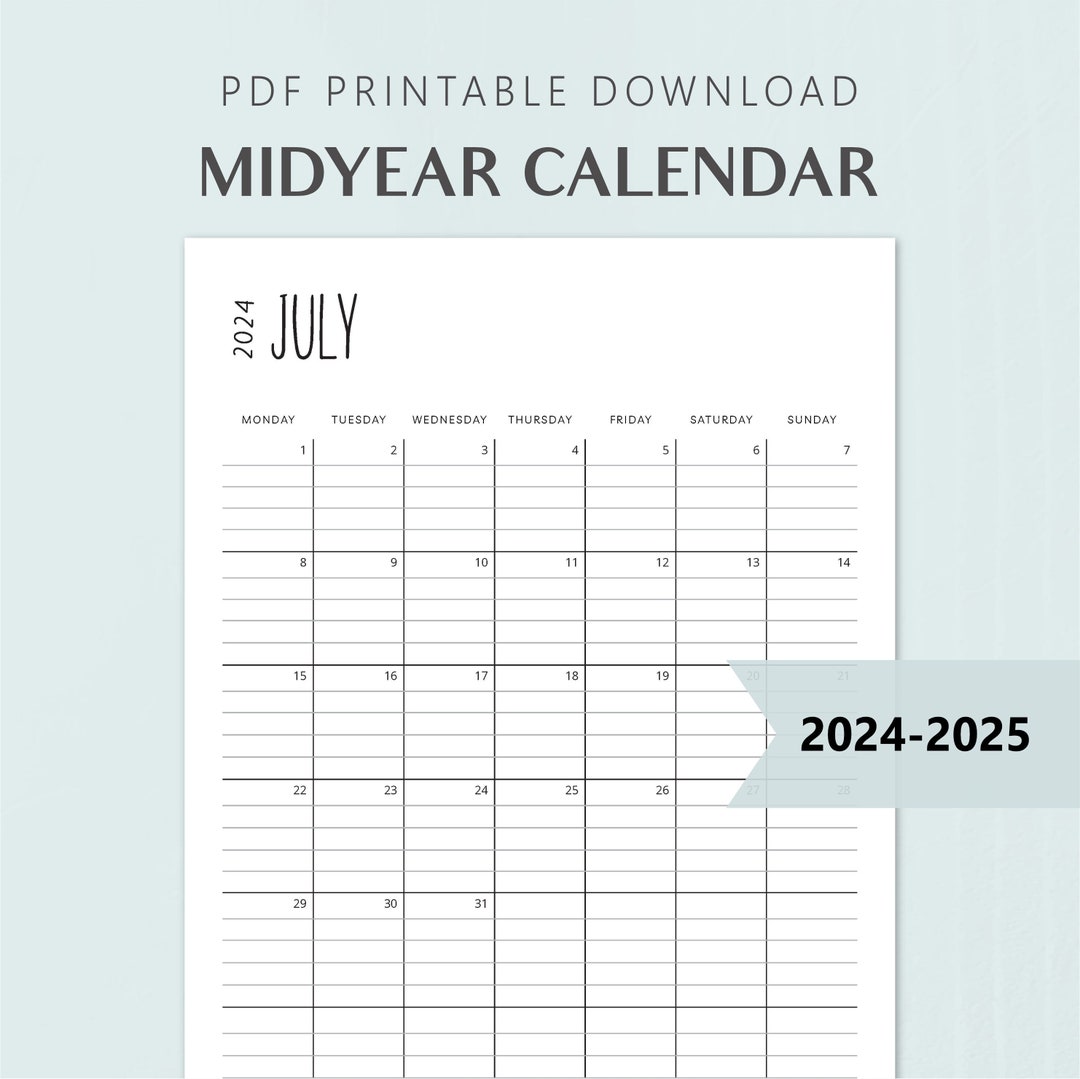 2024 2025 Midyear Lined Calendars PORTRAIT Monthly Academic Planner 8 ...