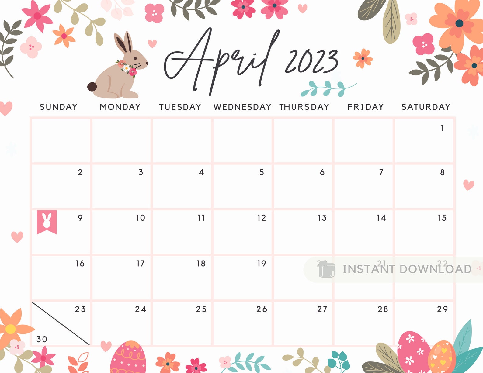 Fillable April 2023 Calendar Printable Cute Spring Summer Etsy Israel