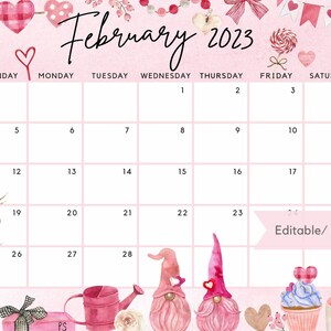 Printable February 2023 Calendar Cute Valentine Loving Gnome - Etsy