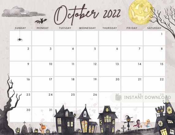 October 2022 Calendar Spooky Dark Halloween Village Night - Etsy India