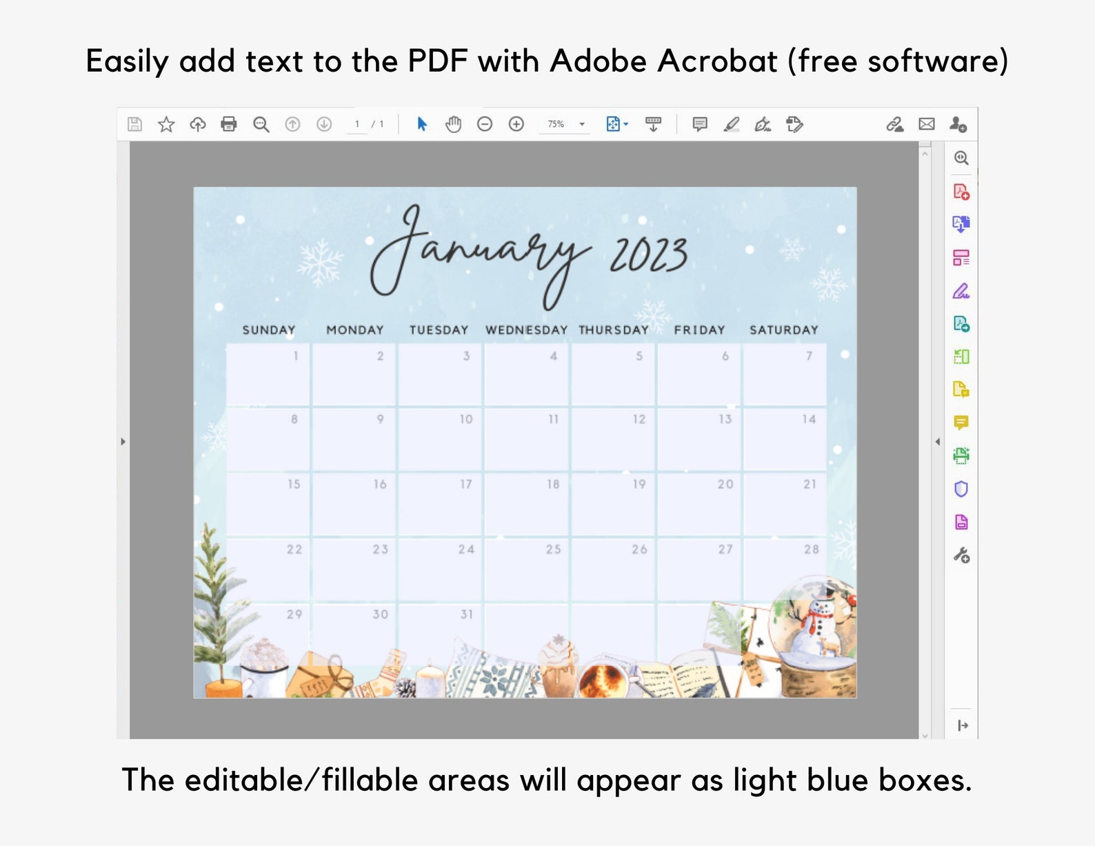 Editable January 2023 Calendar Happy Cozy Winter New Year - Etsy