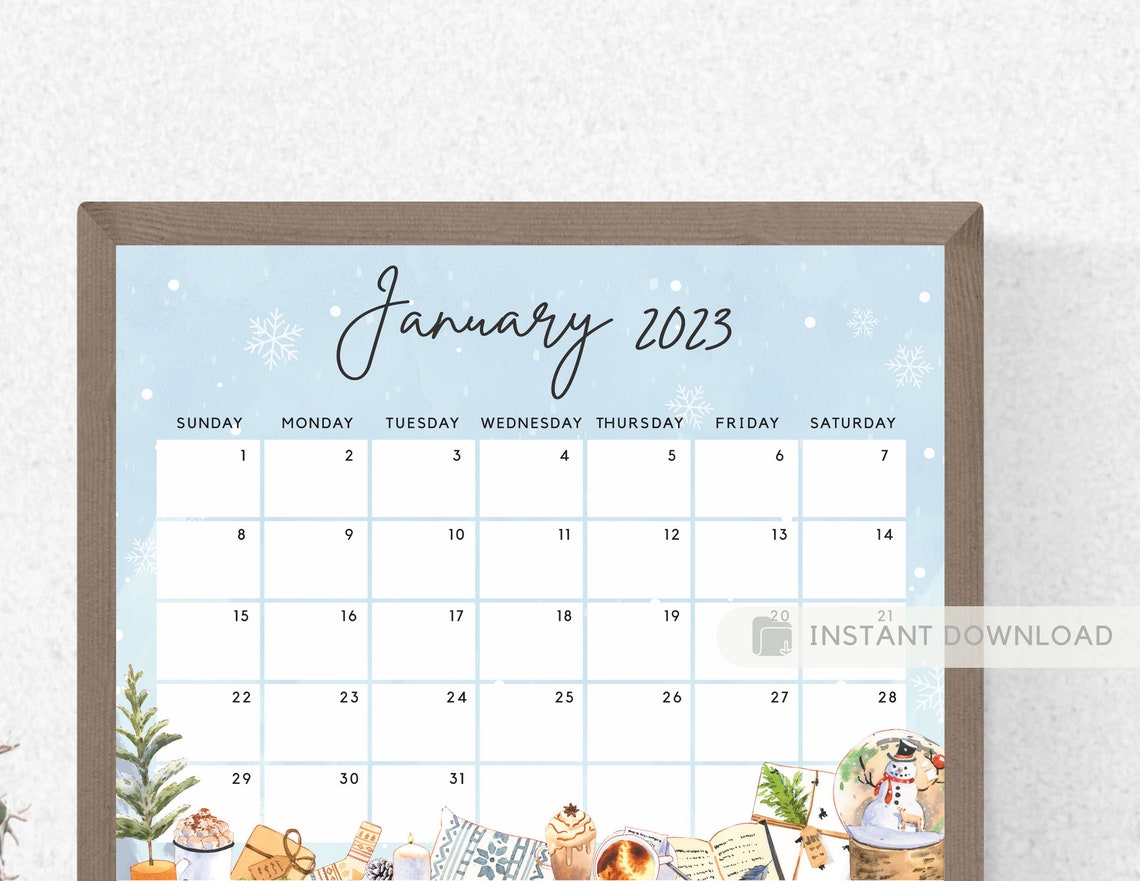 Editable January 2023 Calendar Happy Cozy Winter New Year - Etsy