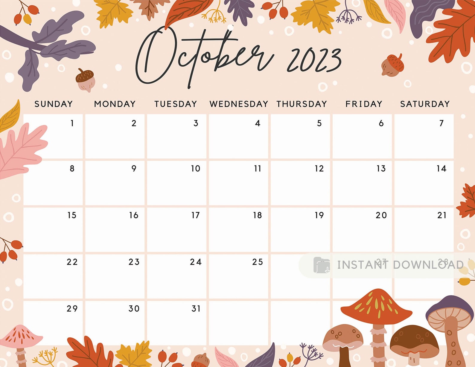 October 2023 Calendar Beautiful Fall Autumn Flowers & - Etsy
