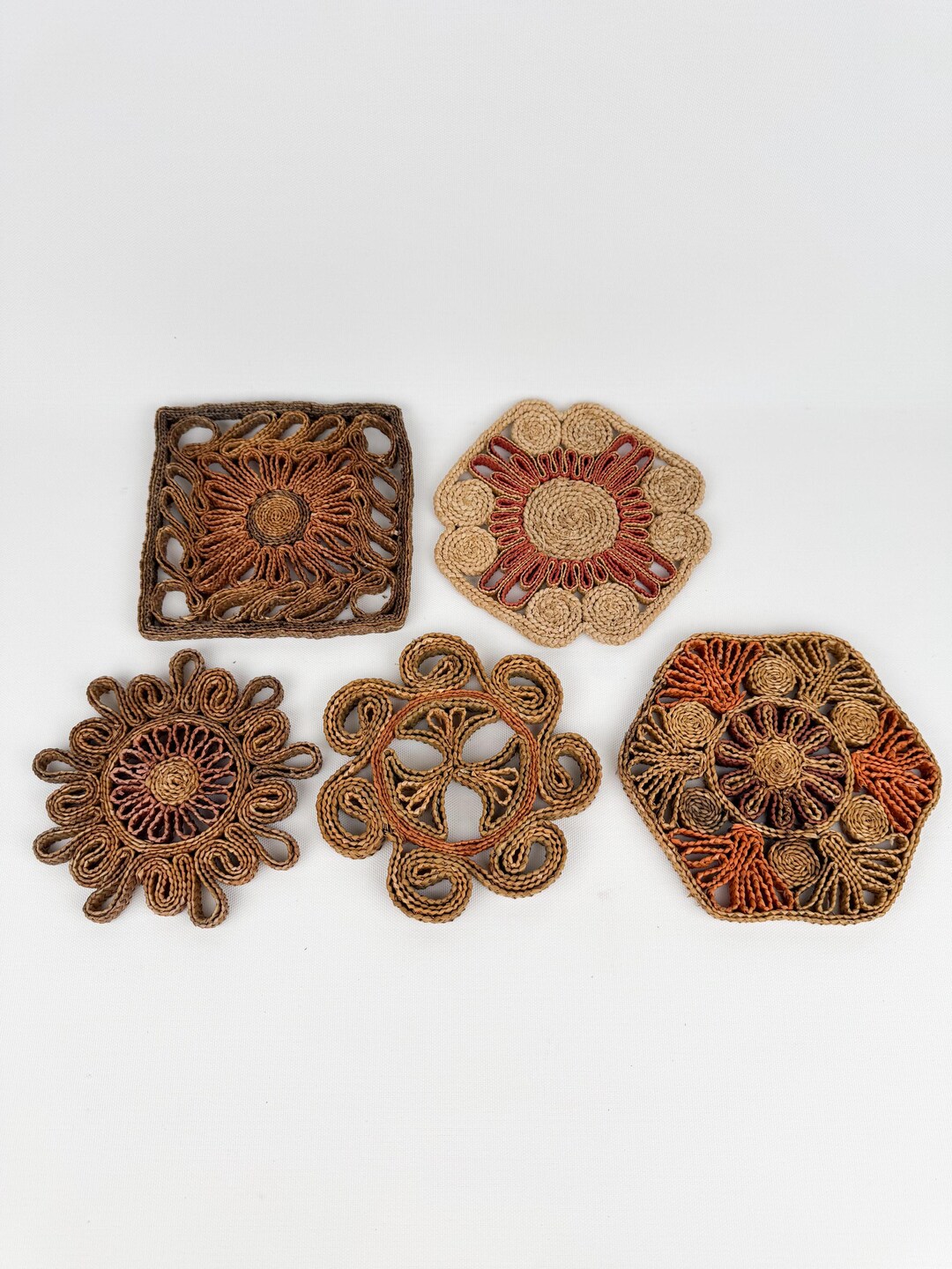 Set of 5 Vintage 1970s Bohemian Rattan Wicker Hot Pad Trivets - Etsy