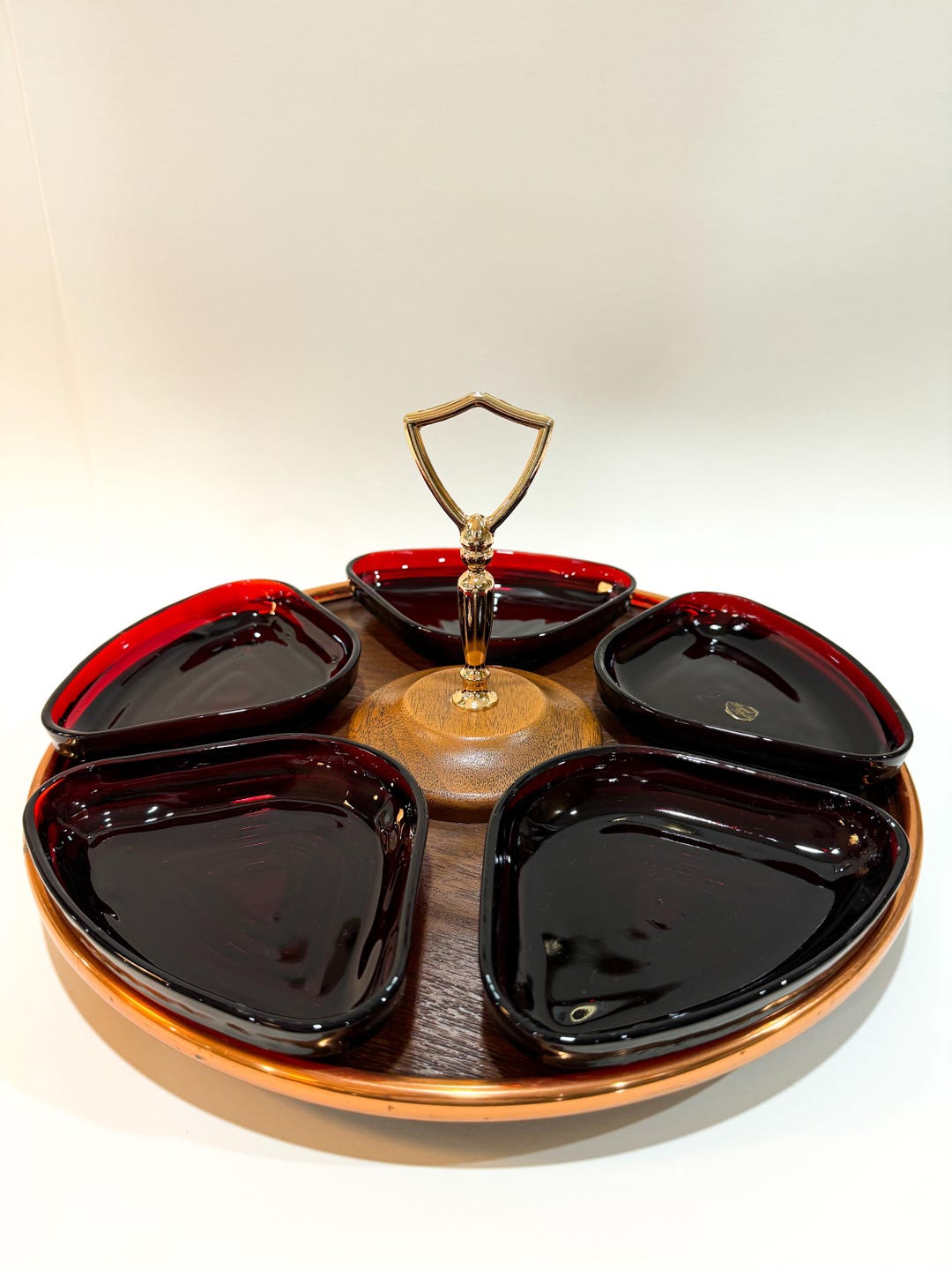 Mid-century Modern Lazy Susan Relish Server Tray Royal Ruby Glass - Etsy