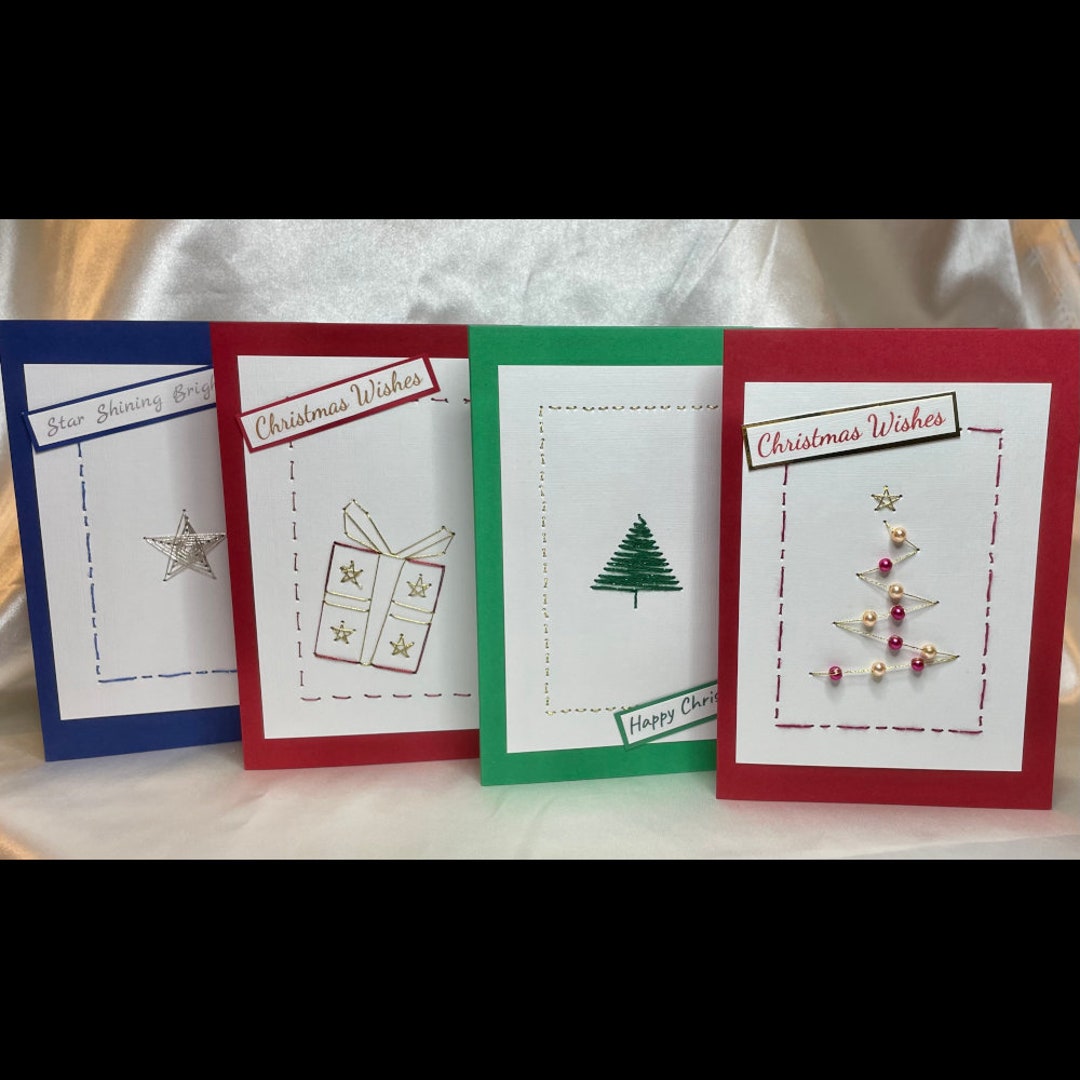 Hand Stitched Christmas Cards. Pack of 4 Cards Mixed Designs. - Etsy UK