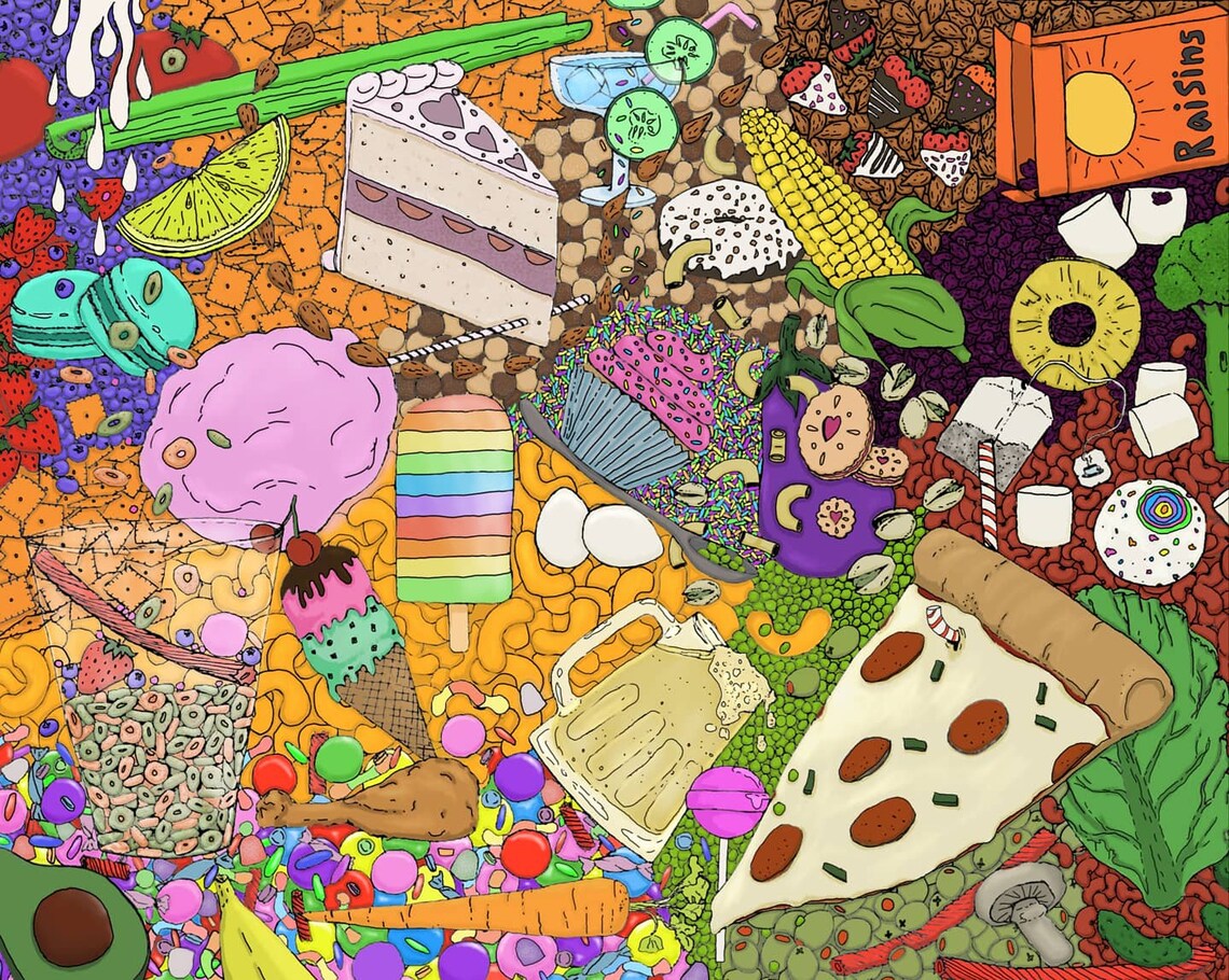 Coloring Page, Food Collage Coloring Page, Food Drawing, Print and ...