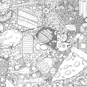 Coloring Page, Food Collage Coloring Page, Food Drawing, Print and ...