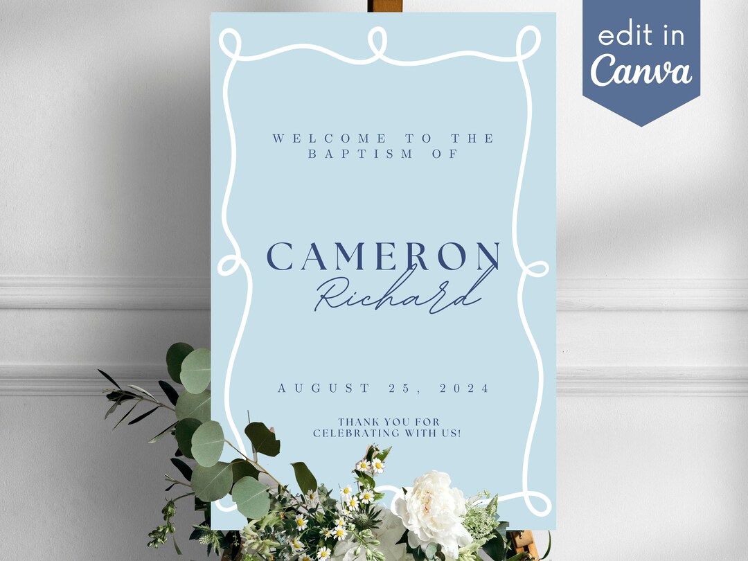 Baptism Welcome Sign Template, Personalized Baby Baptism Sign, Blue ...