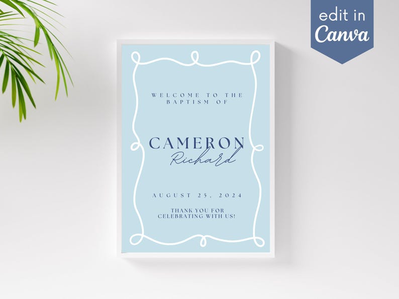 Baptism Welcome Sign Template, Personalized Baby Baptism Sign, Blue ...