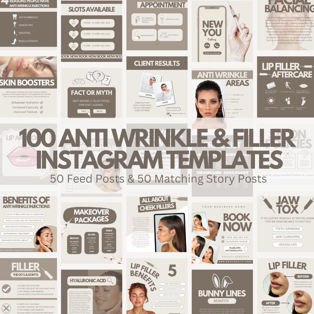 Anti Wrinkle and Filler Instagram Post Templates, Neutral & Modern ...