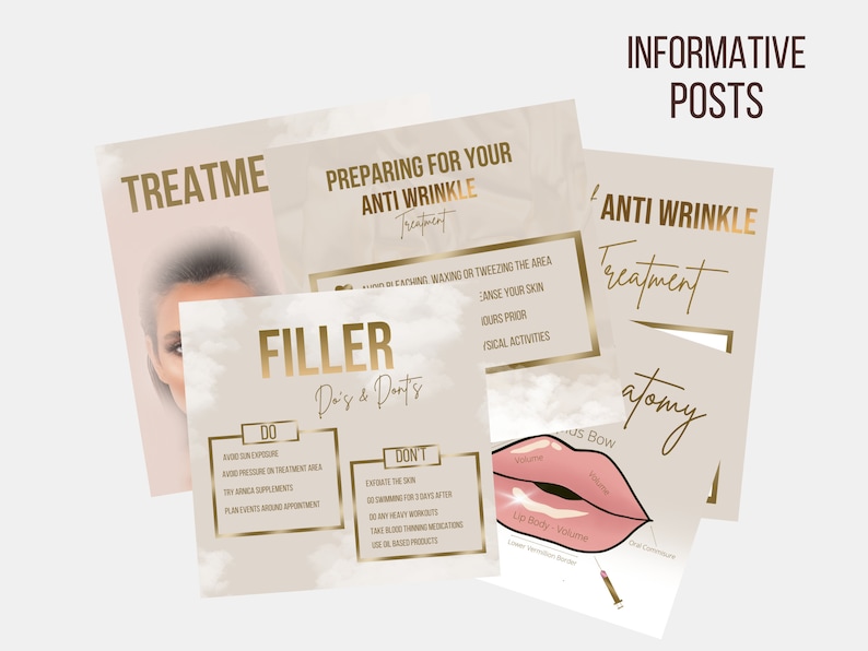Anti Wrinkle and Filler Instagram Post Templates, Neutral & Gold Luxury ...