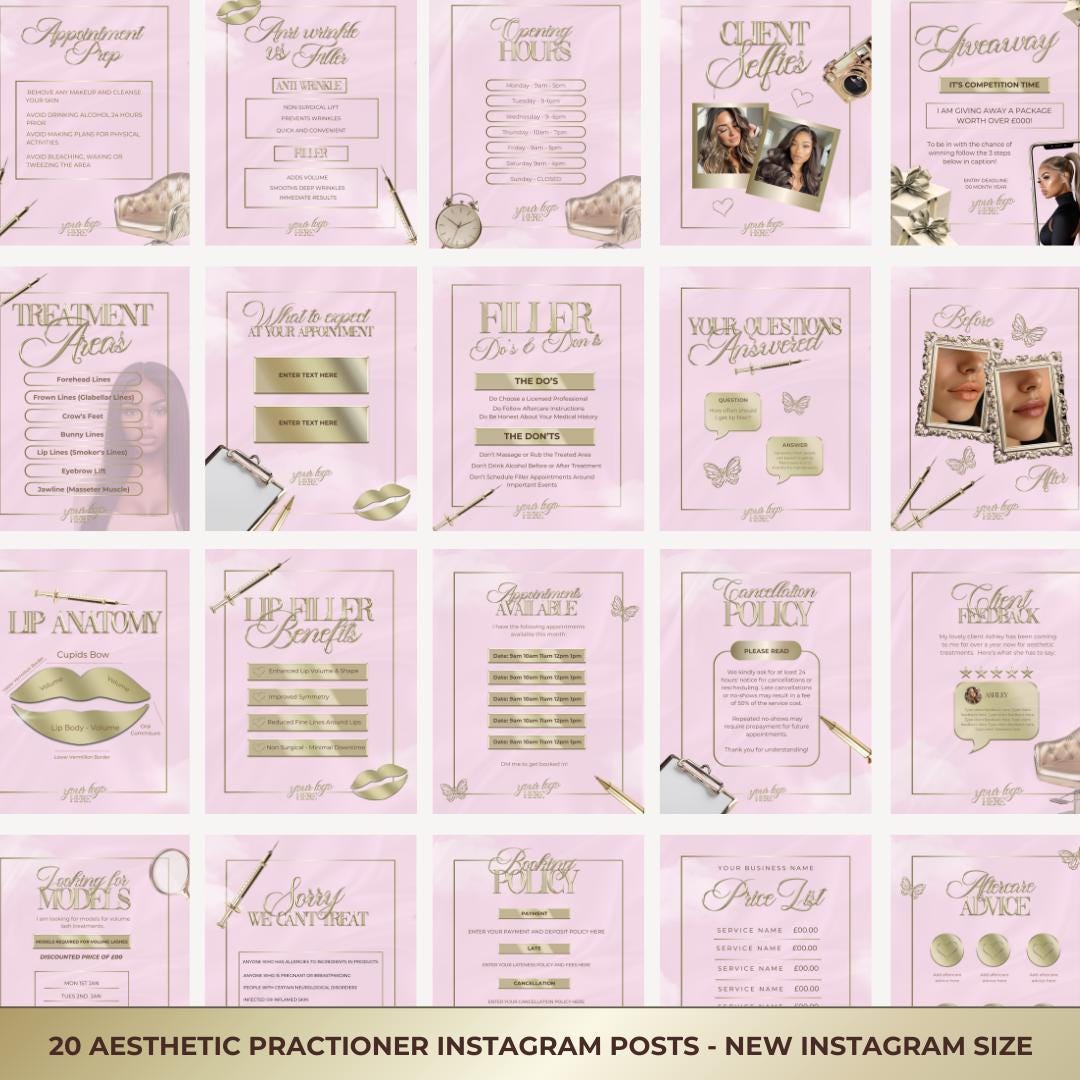 Anti Wrinkle and Filler Instagram Post Templates, Neutral & Gold Luxury ...