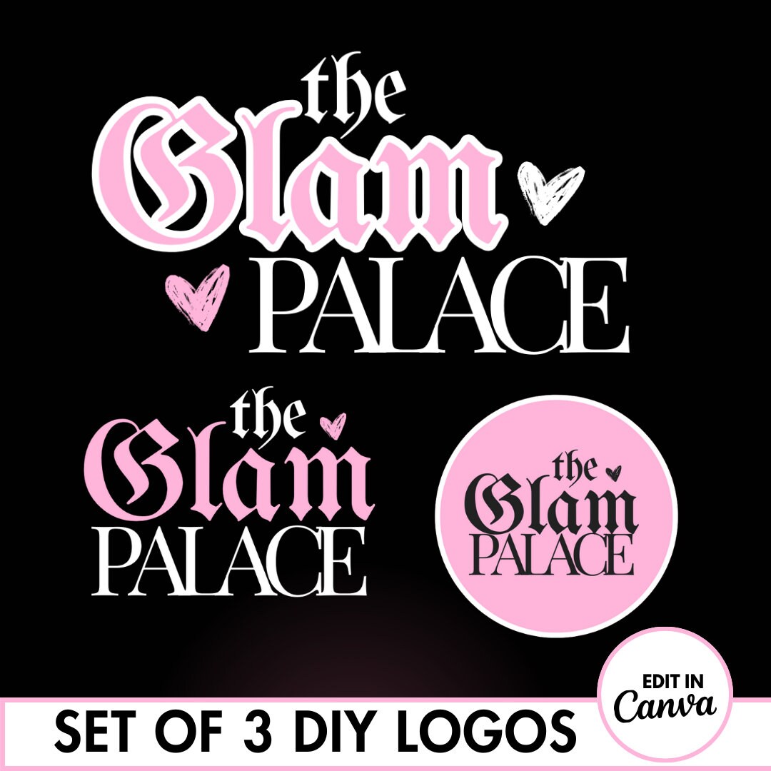 Pink Beauty Logo, DIY Pink Logo Set, Metallic Silver, Hair Branding ...