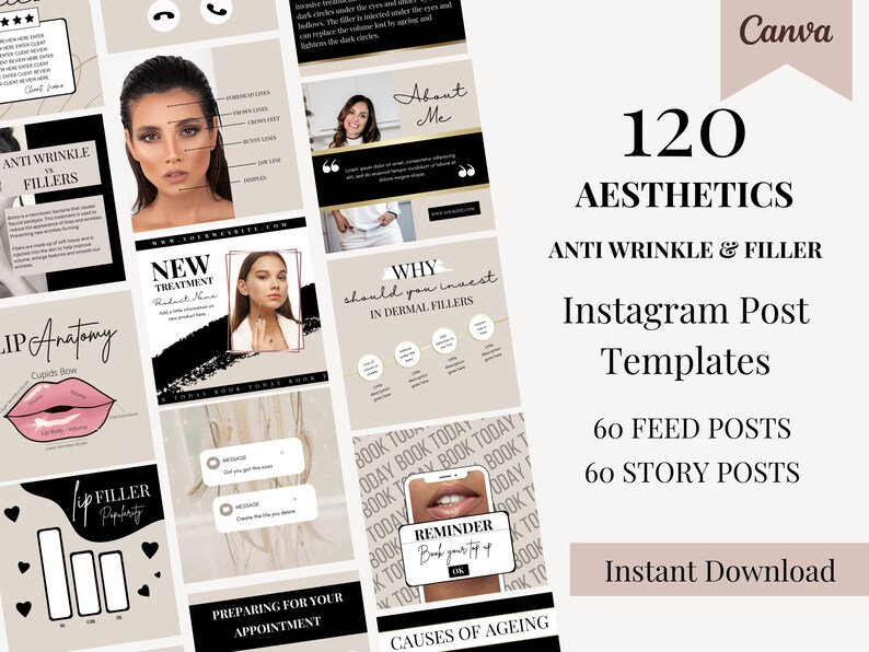 Anti Wrinkle and Filler Instagram Post Templates Neutral & - Etsy