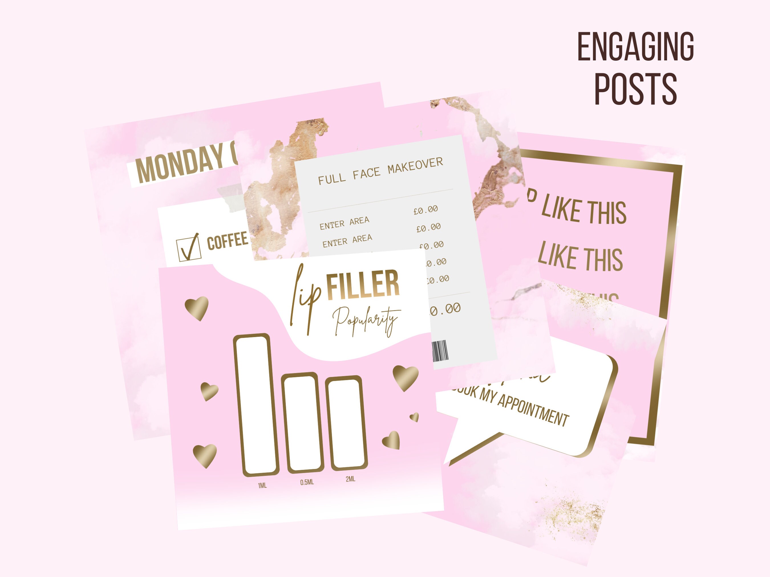 Anti Wrinkle and Filler Instagram Post Templates, Pink & Gold Luxury ...