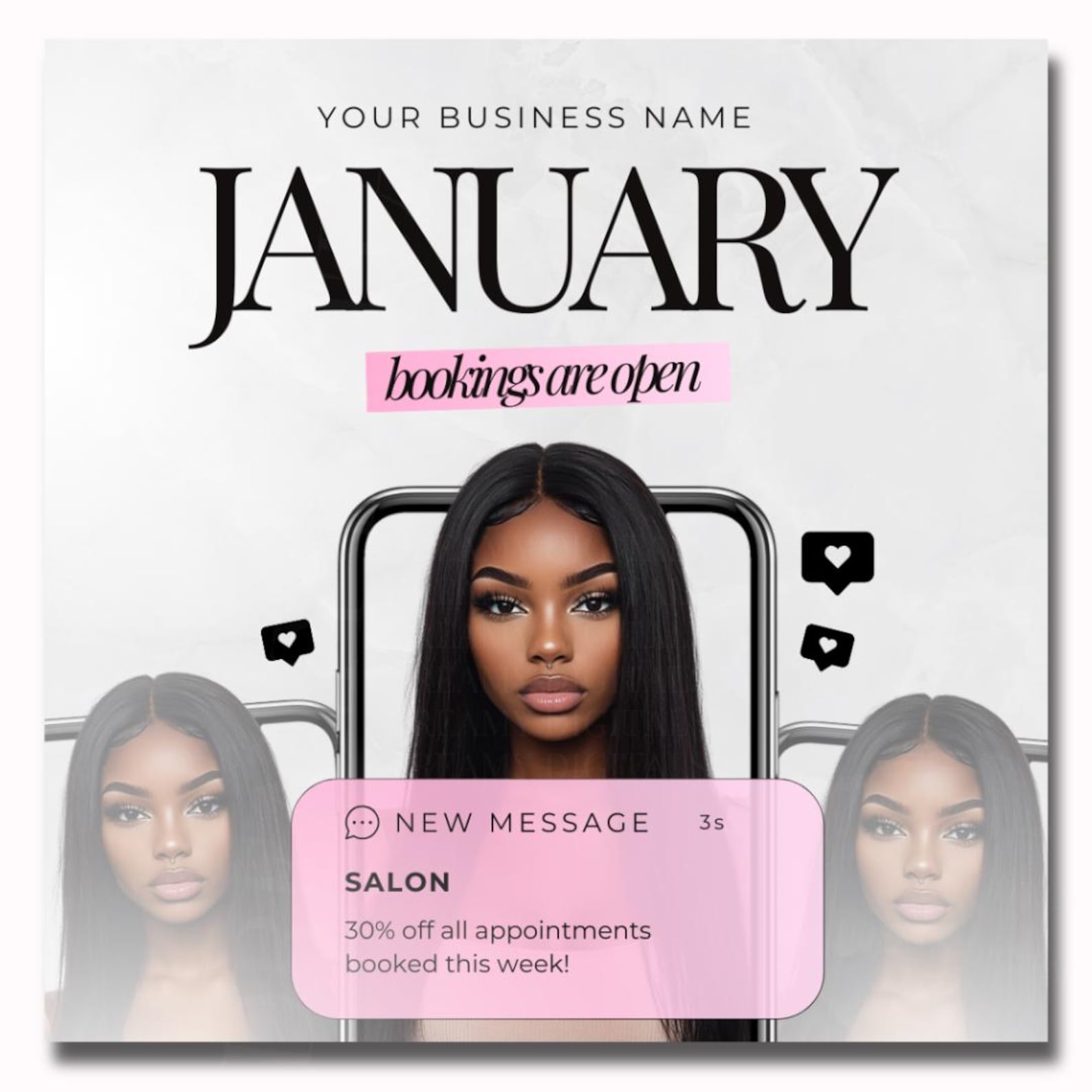 January Bookings Flyer , Hair Template, Hair Extensions, Hair Salon ...