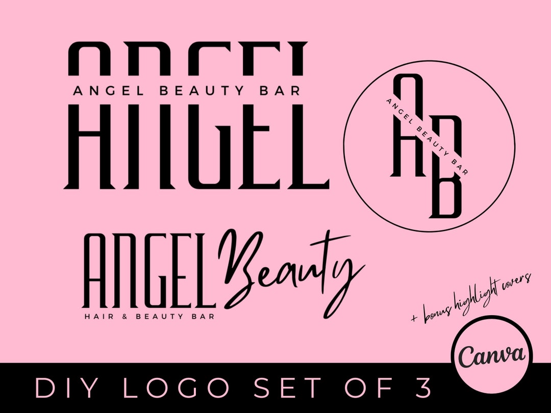 Pink Beauty Logo, DIY Pink Logo Set, Metallic Silver, Hair Branding ...