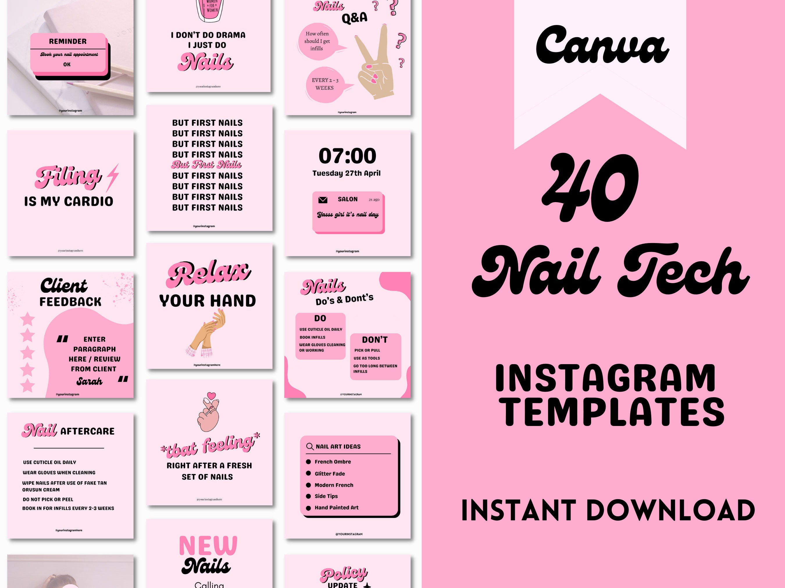 Nail Technician Instagram Posts, Instagram Templates, Canva, Nail Tech ...