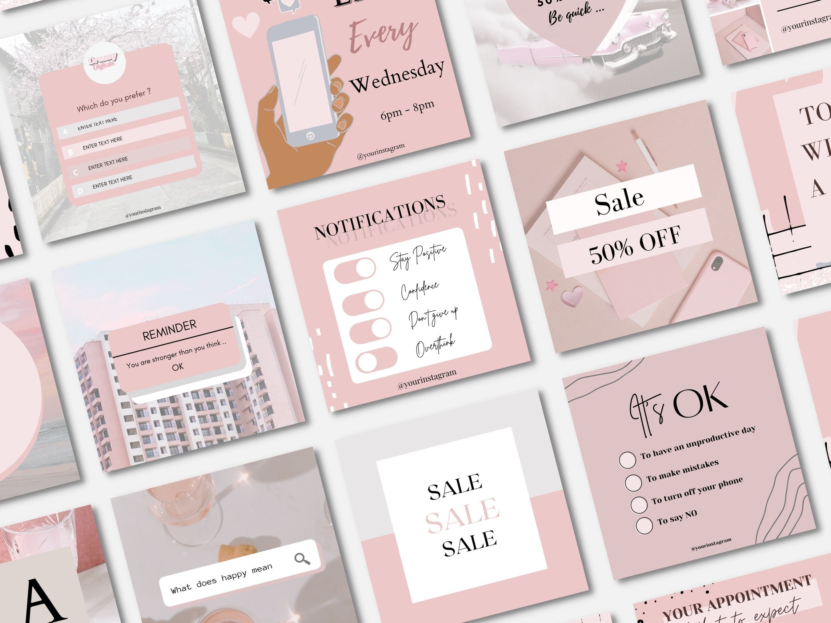 Pink Instagram Post Templates Canva Templates Blush Pink - Etsy UK