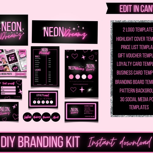 Pink Beauty Logo DIY Pink Logo Set Neon Pink Hair Branding - Etsy