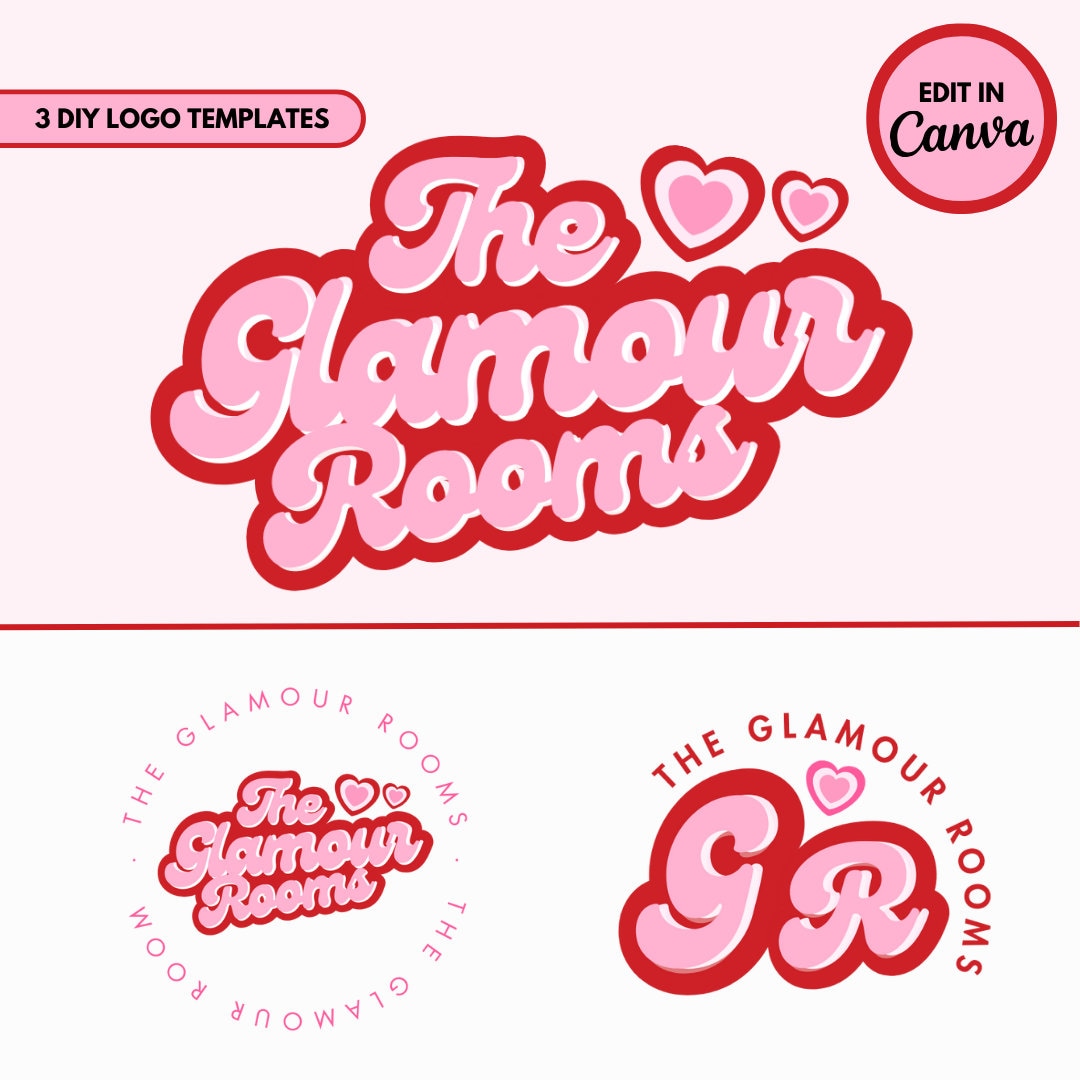 Red Retro Beauty Logo, DIY Canva Logo Set, Retro Pink, Hair Branding ...