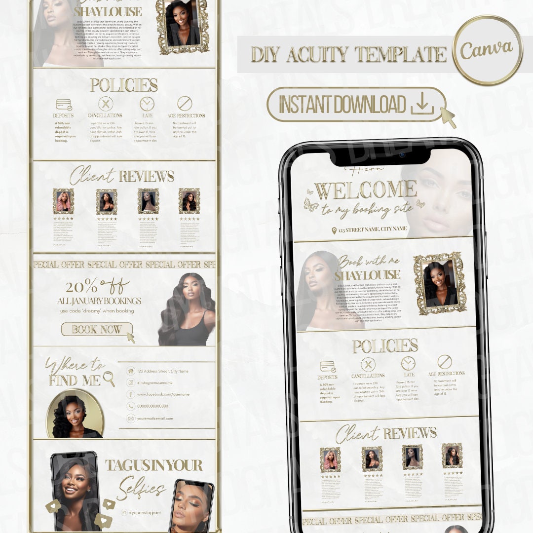 DIY Acuity Site Gold, Acuity Scheduling Template, Hair, Lash Tech, Nail ...