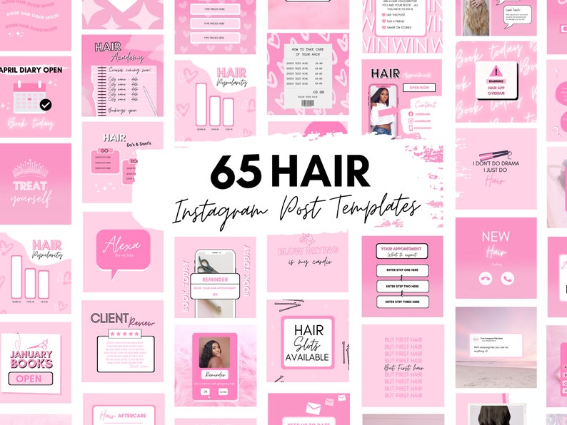Hair Instagram Post Templates, Hair Salon Social Media Flyer, Pink ...
