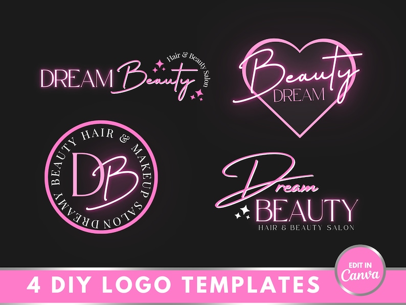 Pink Beauty Logo DIY Pink Logo Set Neon Pink Hair Branding - Etsy