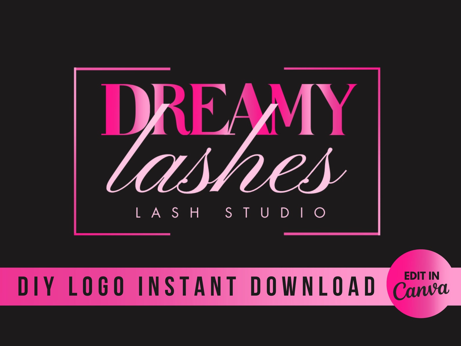 Pink Beauty Logo, DIY Pink Logo Set, Neon Pink, Hair Branding, Lash ...