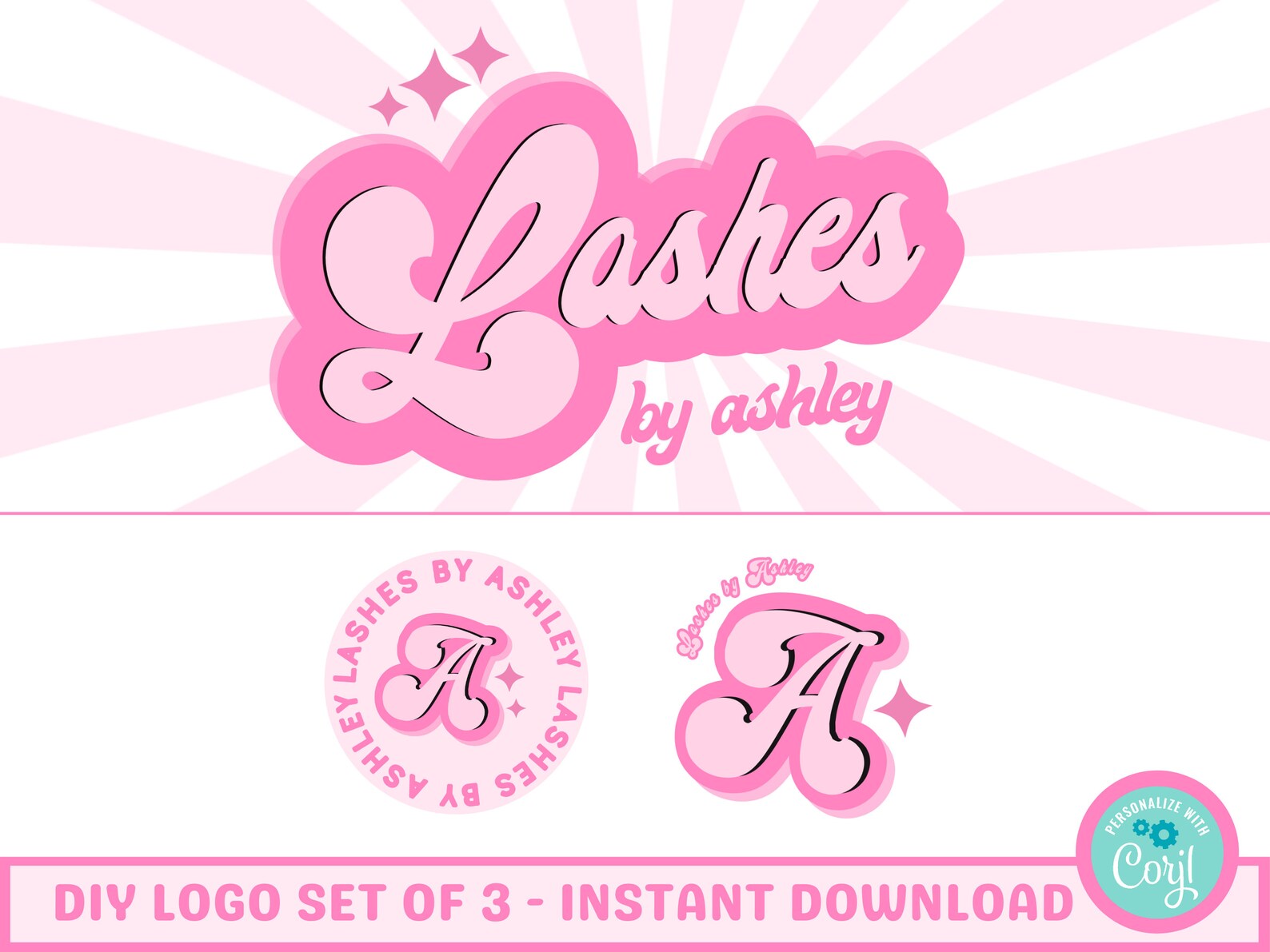 DIY Retro Logo Pink, Lash Logo Design, Funky Logo, Retro Logo, Nail ...